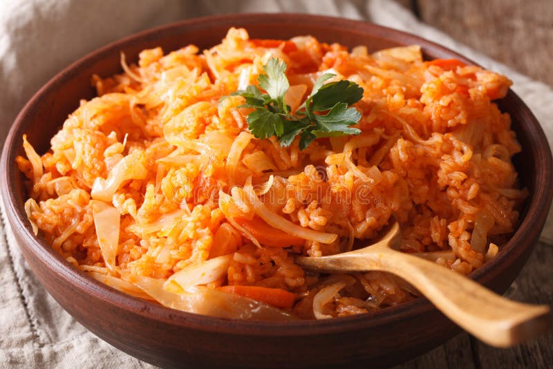 Rice Stew with Cabbage and Carrots Close-up. Horizontal Stock Photo ...
