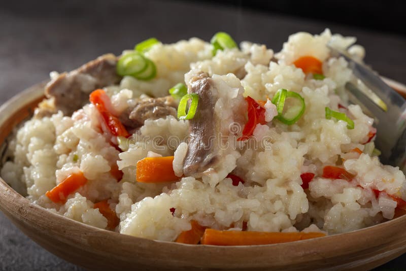 Rice Stew with Chicken Meat and Vegetables Stock Photo - Image of ...