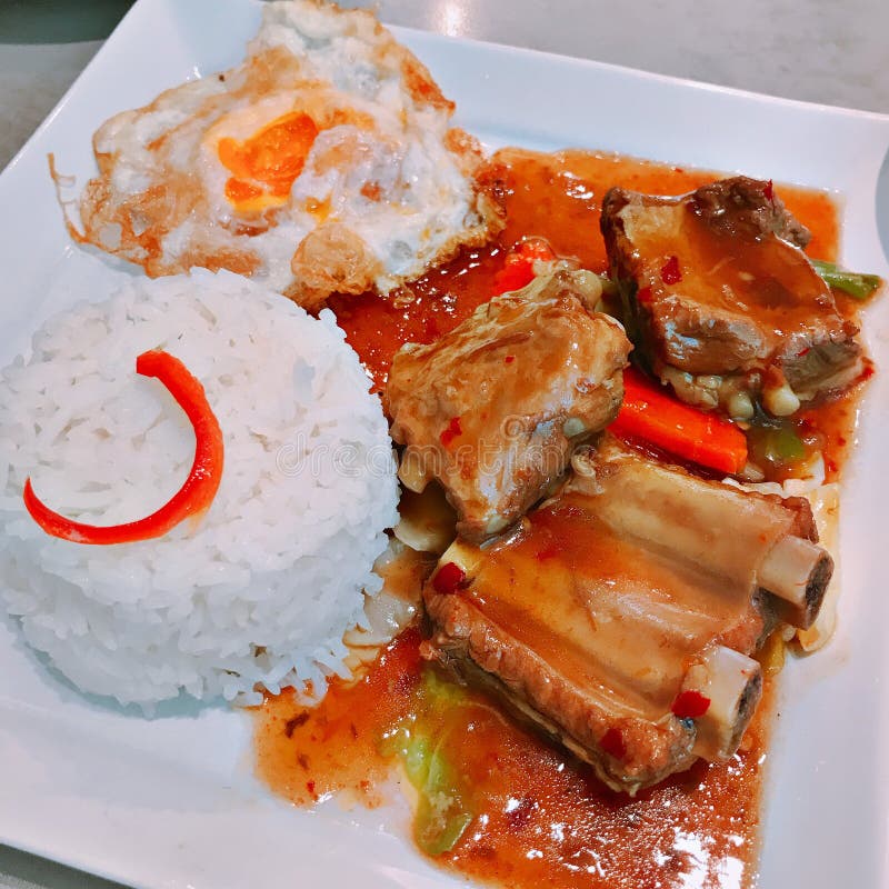 Rice with Stewed Pork Ribs. Stock Photo - Image of fried, pork: 121995832
