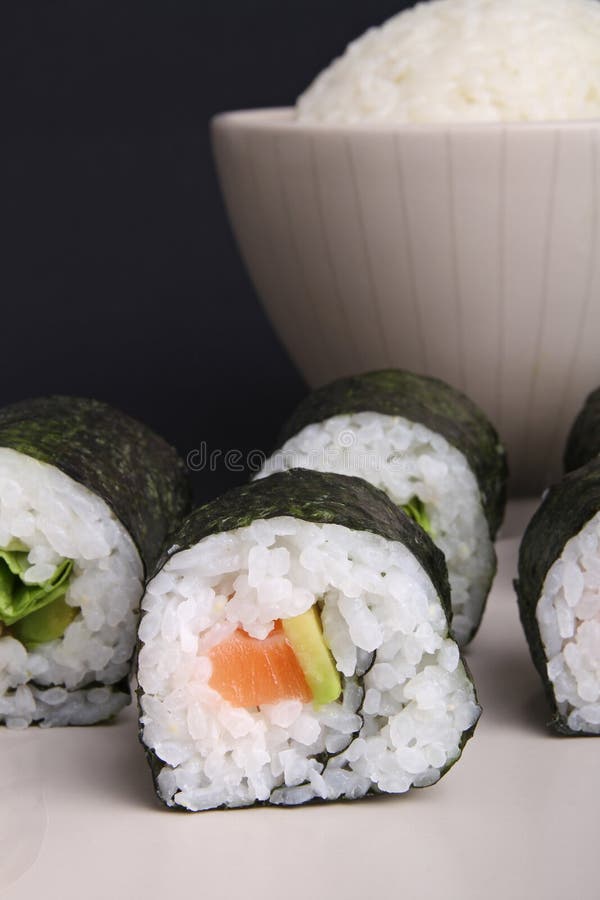 Rice and sushi maki stock photo. Image of appetizer, snack - 18392374