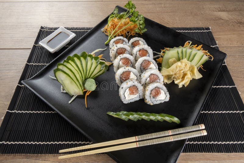 Rice Sushi with Salmon and Cream Cheese Stock Image - Image of ...