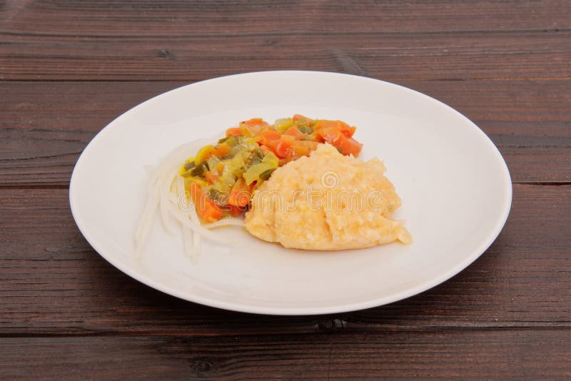 Rice Sweet Potato Mash and Vegetables on a Table Stock Photo - Image of ...