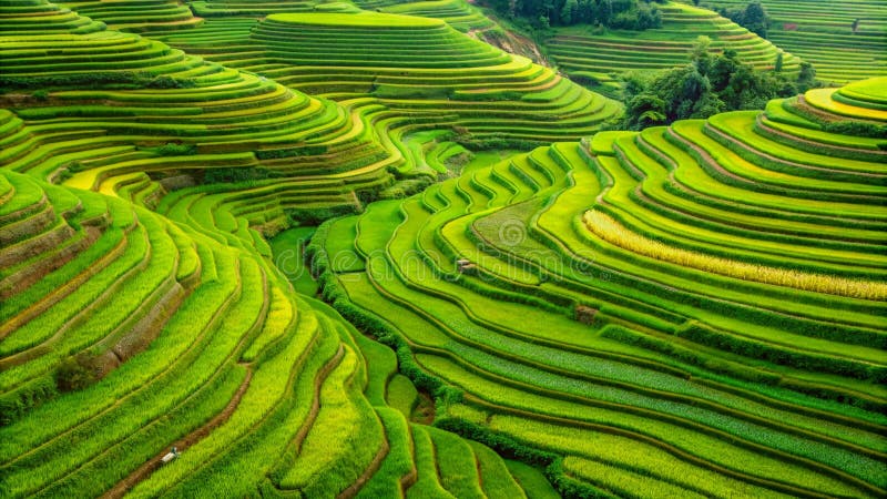 Rice Terrace Fields Terraced Rice Fields Closeup of Green Patterns in ...