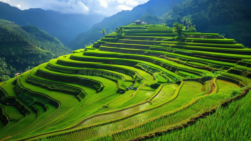 Rice terraces in Asia stock illustration. Illustration of therapy ...