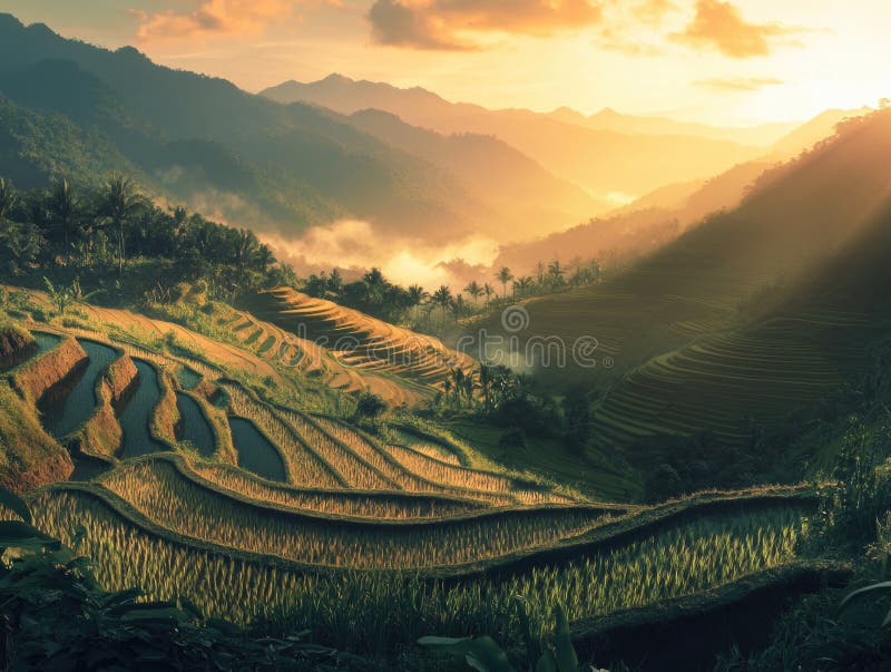 Rice Terraces Sunset stock photo. Image of rice, rural - 388900956