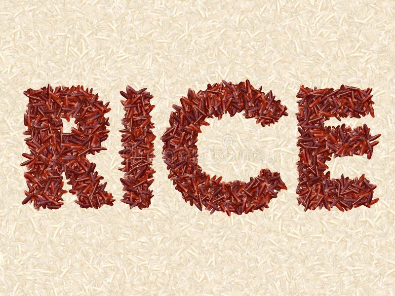 Rice Text or Word Made of Grains, Red Rice for Font and White for ...