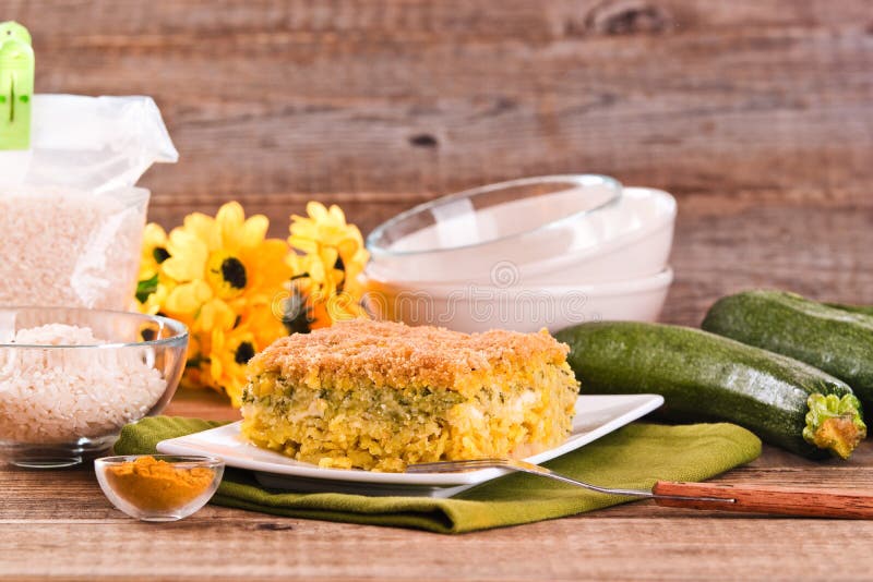 Rice Timbale with Zucchini. Stock Image - Image of plate, curry: 79004965