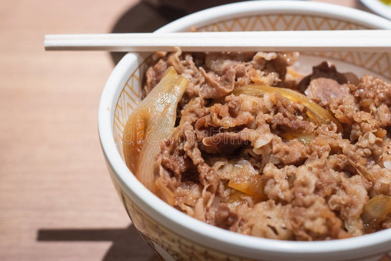 Rice Topped with Slice Beef, Japanese Food Stock Photo - Image of ...