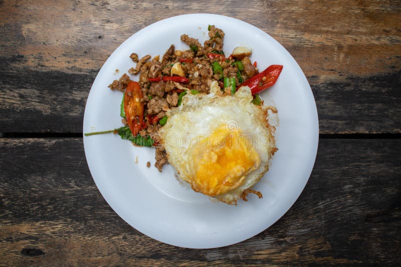Rice Topped with Stir-fried Beef and Basil Stock Image - Image of food ...