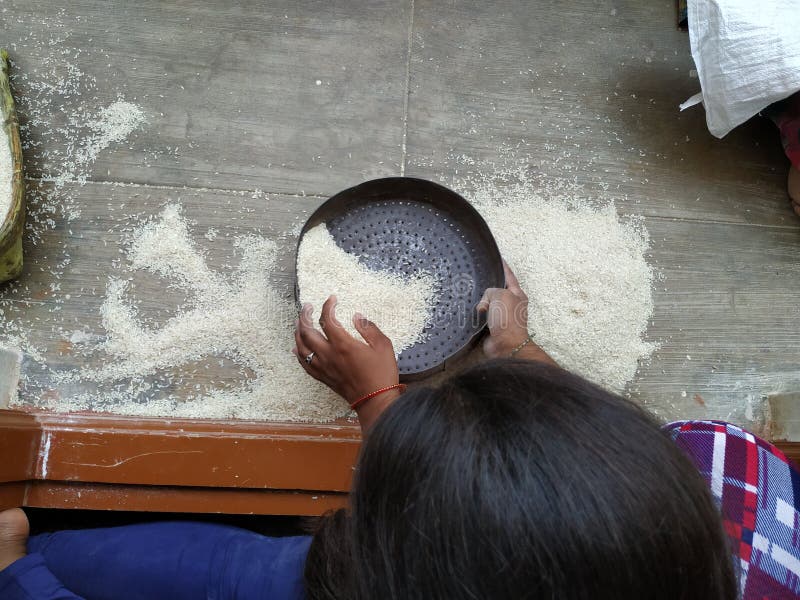Rice in a Traditional Way by Using Big Iron Sieve Stock Image - Image ...