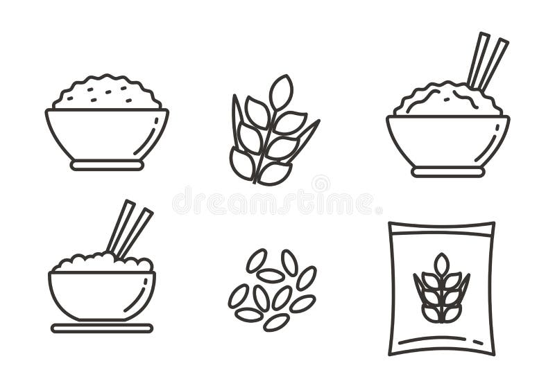 Set of Rice Vector Illustration. Set of Rice Icons with Line Design ...