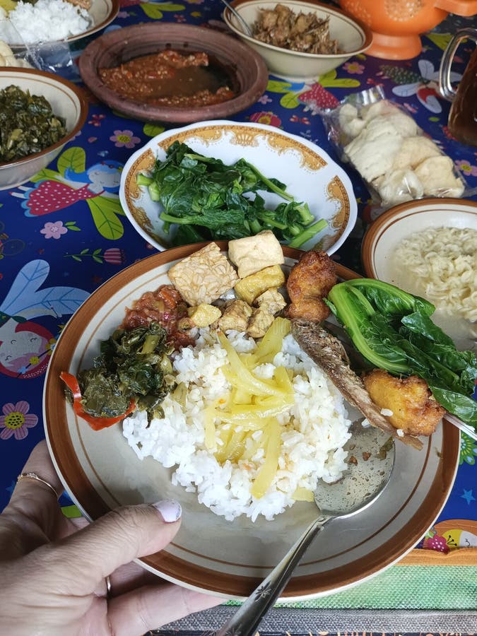 Rice with Vegetable Fried Salt Fish and Sambal Somewhere in Puspo Stock ...