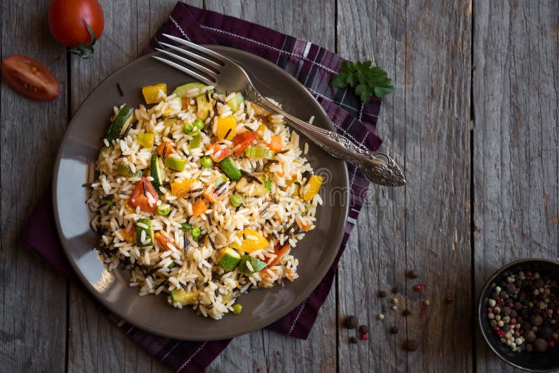 Rice with Mixed Vegetables, Healthy Vegetarian Food Stock Photo - Image ...