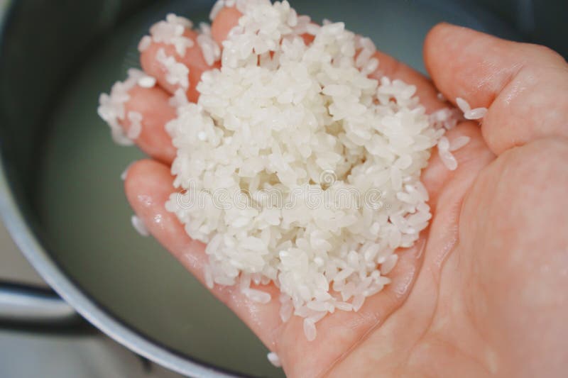 Rice is Washed in a Saucepan before Cooking. Stock Photo - Image of ...