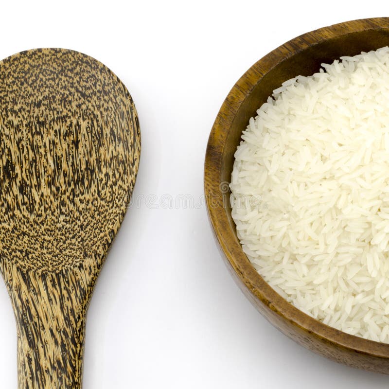 Rice on wood bowl stock photo. Image of gourmet, asian - 48991166