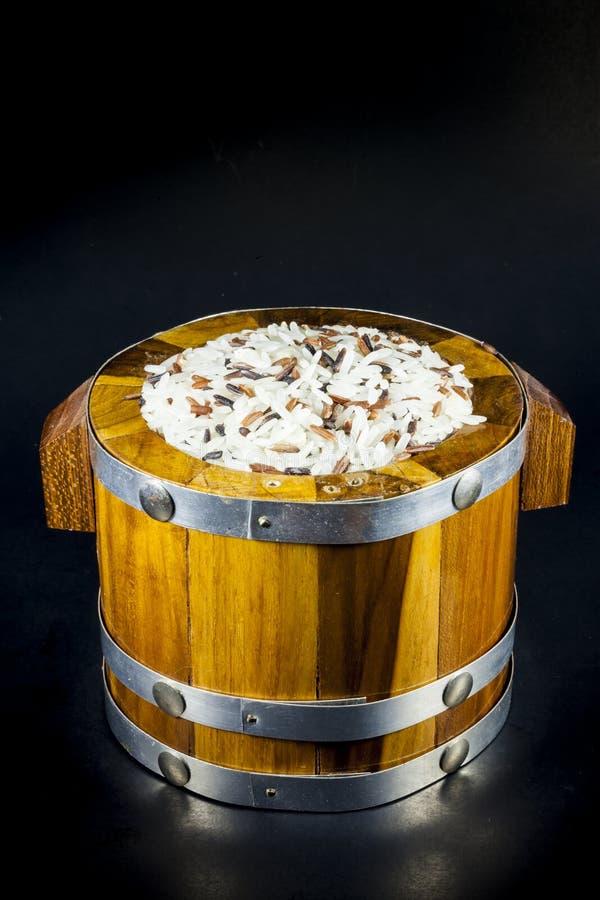 Rice in wooden barrels stock image. Image of healthy - 39594235