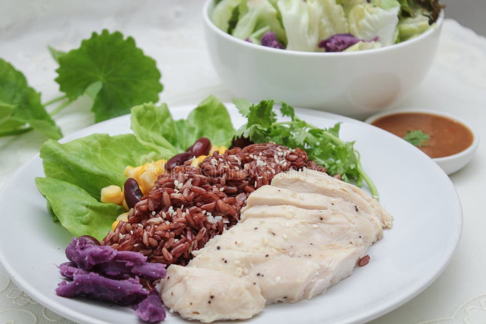 Riceberry Rice Steamed with Chicken Stock Photo - Image of gourmet ...