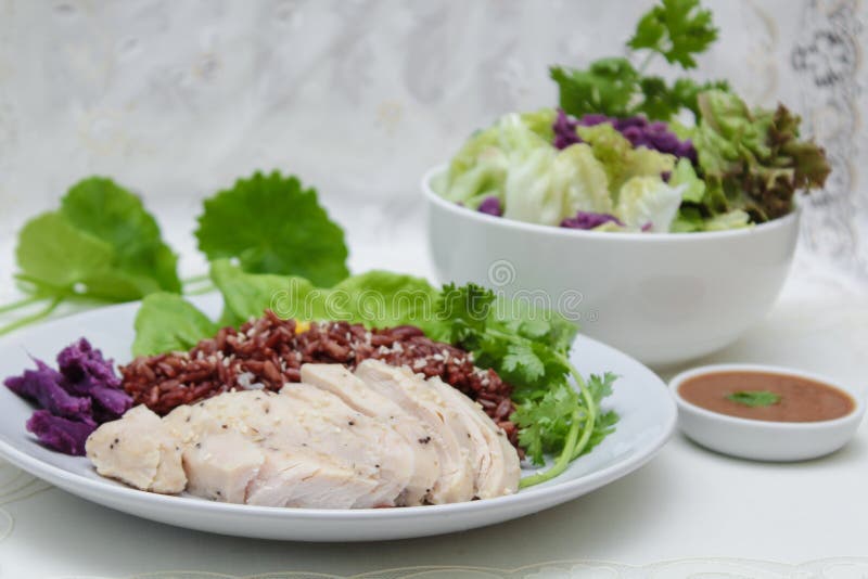 Riceberry Rice Steamed with Chicken Stock Photo - Image of culture ...