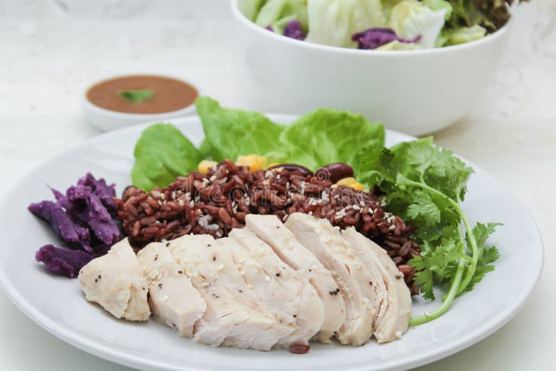 Riceberry Rice Steamed with Chicken Stock Image - Image of lunch ...