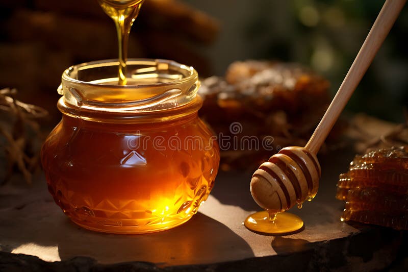 Rich Amber Color of Honey in a Glass Container Stock Photo - Image of ...