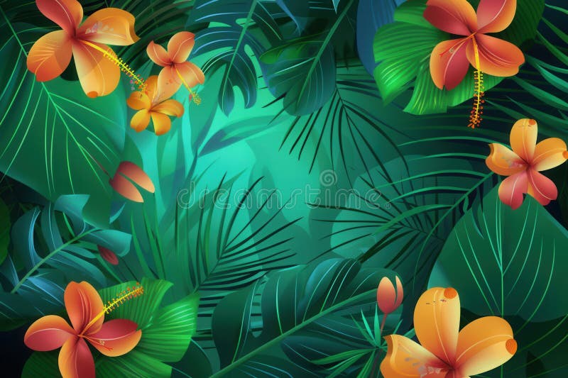 A Rich Array of Colorful Flowers and Large Leaves Evoke a Tranquil ...