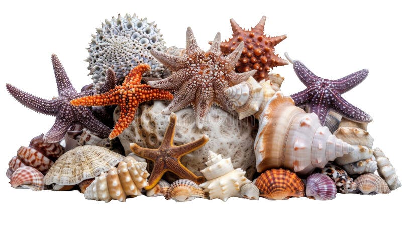 Colorful Echinoderms and Seashells Create a Vibrant Coastal Collection ...