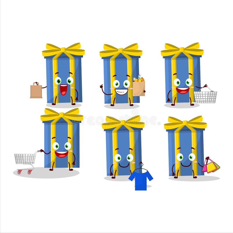 A Rich Blue Long Gift Box Mascot Design Style Going Shopping Stock ...