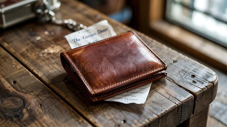 Rich Brown Leather Wallet with Corner Diner Receipt Stock Illustration ...