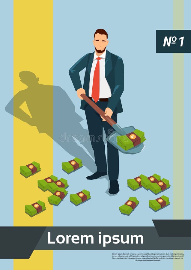 Rich Business Man Digging Money Met Schop Vector Illustratie ...