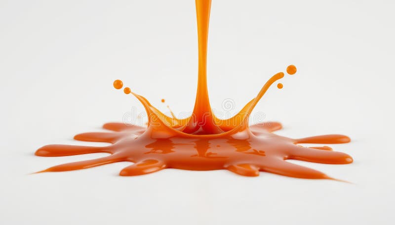 Rich Caramel Sauce Splash Creates Vibrant Orange Puddle, Showcasing Its ...