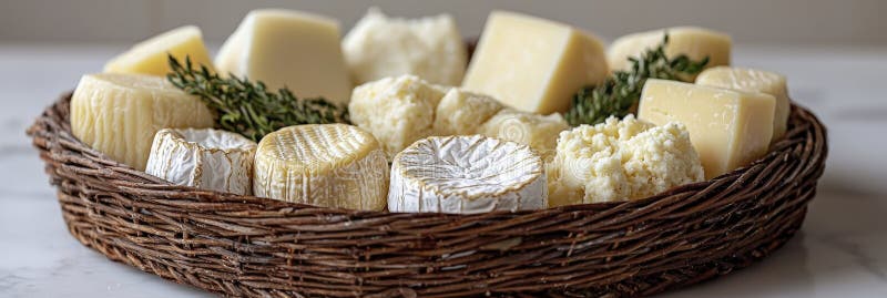 Rich Cheese Variety Arranged in Woven Basket Stock Illustration ...