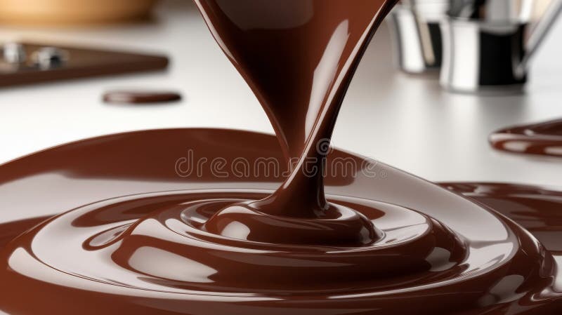 Rich Chocolate Flow Close-up on Smooth Surface Stock Illustration ...
