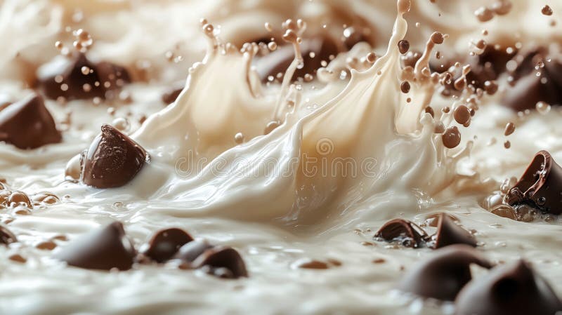 Rich Chocolate Milk Splash with Creamy Texture and Droplets Stock ...