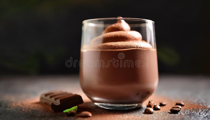 Rich Chocolate Mousse with Coffee Beans and Chocolate Bar, Mocha Mousse ...