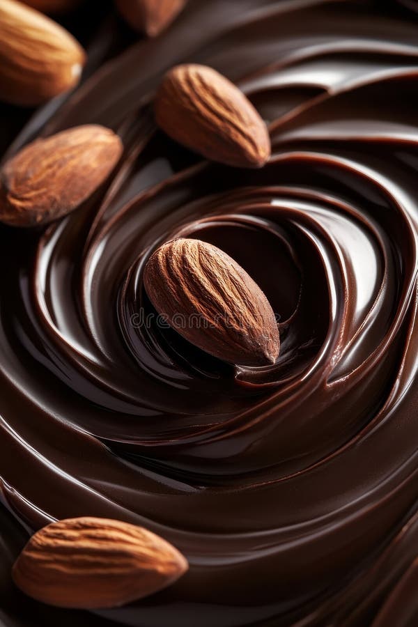 Swirling Chocolate Envelops Rich Almonds in a Captivating Close-up ...