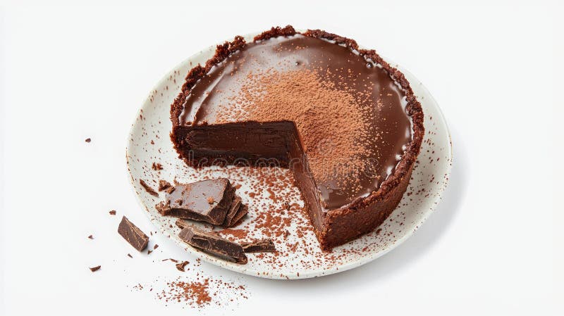 Rich Chocolate Tart with Cocoa Dusting on a Ceramic Plate Stock Image ...