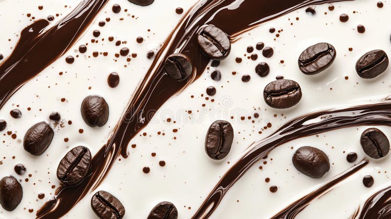 Rich Coffee Beans and Cream Create Dynamic, Swirling Patterns Stock ...
