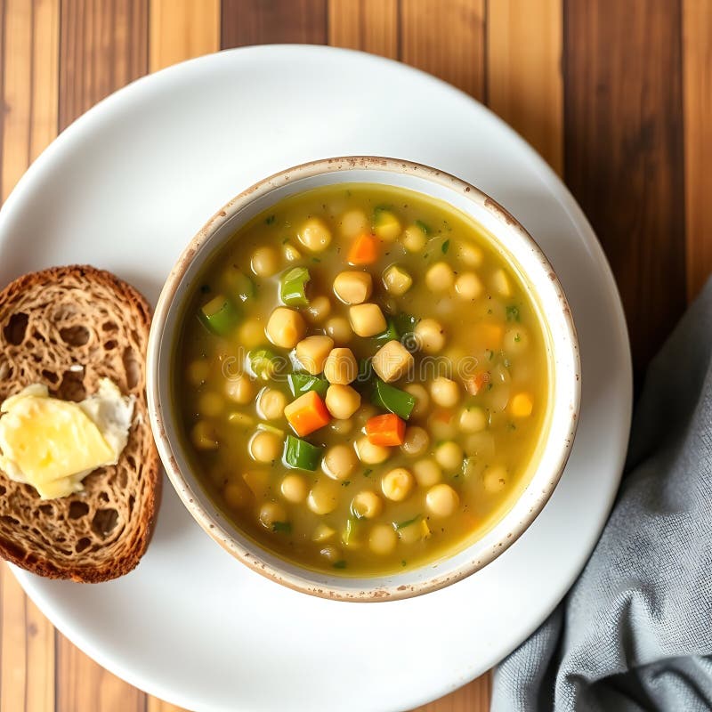 A Rich and Comforting Bowl of Split Pea Soup Served with a Slice of ...