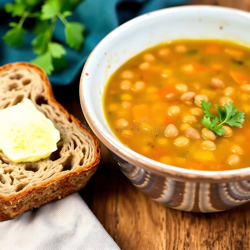 A Rich and Comforting Bowl of Split Pea Soup Served with a Slice of ...