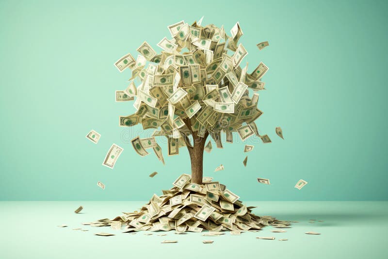 Rich Concept with Cash Stack and Money Tree. Growth Concept with Money ...