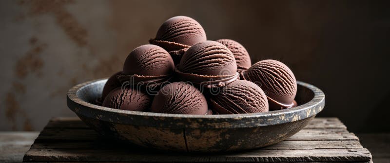 Rich Dark Chocolate Ice Cream Scoops in a Bowl with a Rustic Background ...