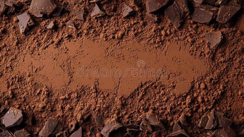 Rich Dark Chocolate Powder and Chunks Spread Across a Rustic Brown ...
