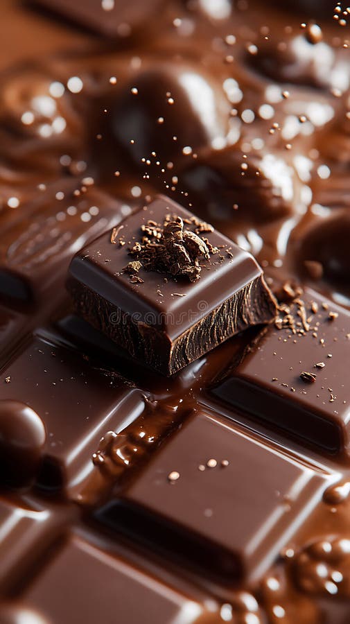Rich Dark Chocolate Square on Glossy Chocolate Surface, Showcasing ...