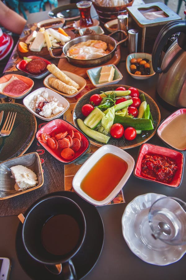 Rich And Delicious Traditional Turkish Breakfast On A Table Stock Image ...