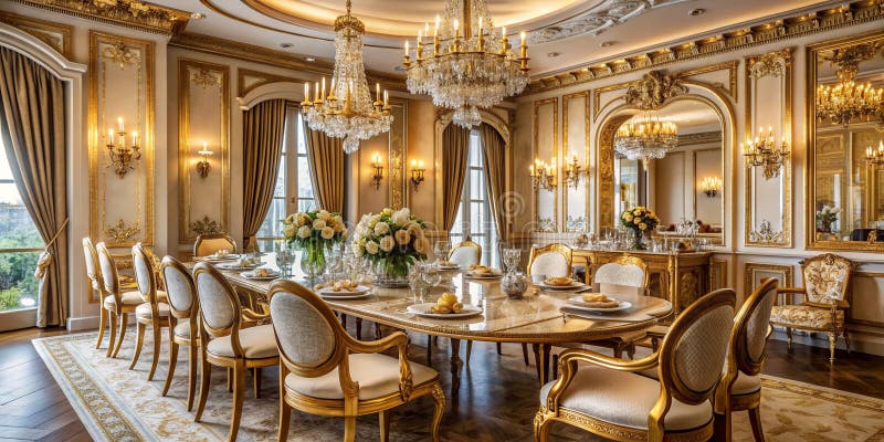 Rich Dinner Table Room Everything Made of Gold Big Table for ...
