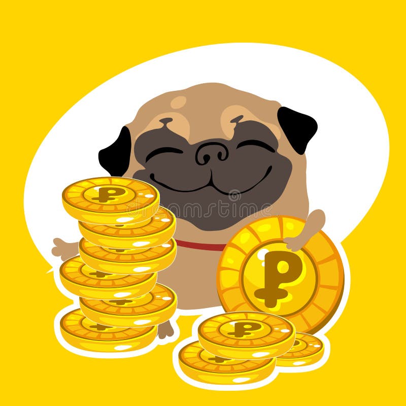 Rich Dog Pug with Gold Coins Stock Vector - Illustration of currency ...