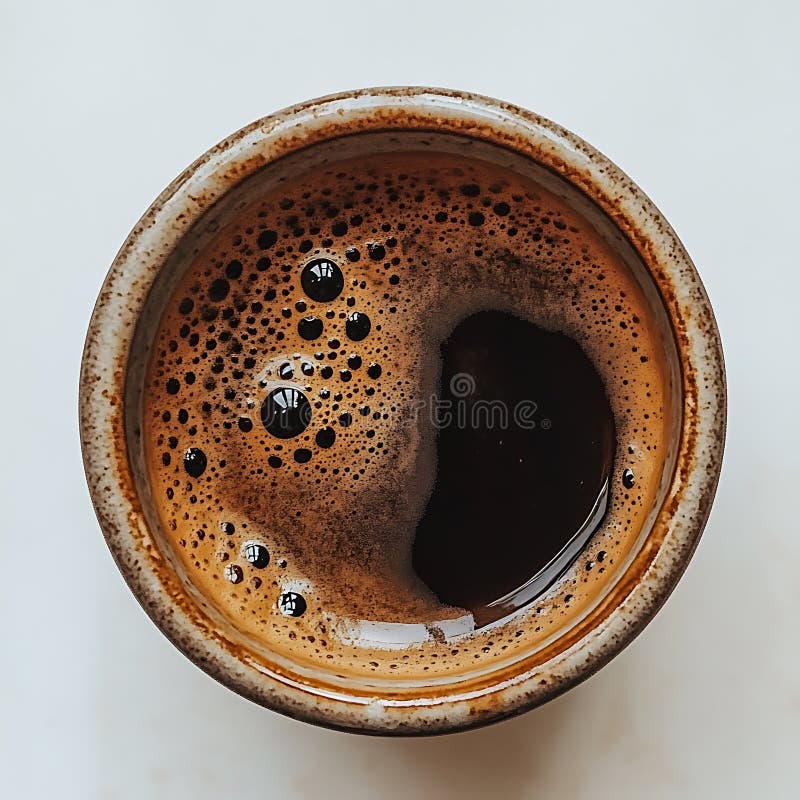 Rich Espresso with Dark Crema in Rustic Ceramic Cup on White Surface ...