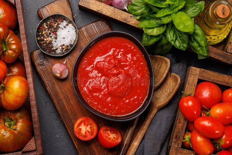 Rich homemade tomato sauce stock image. Image of pasta - 287344891
