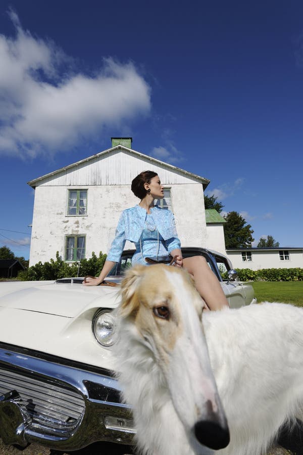 Exclusive Woman with Dog and Car Stock Photo - Image of house ...