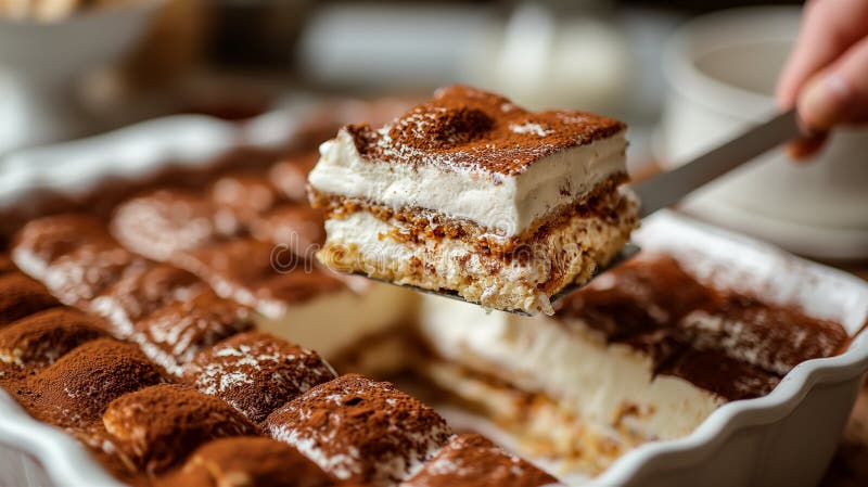 Delicious Homemade Tiramisu Dessert Being Served on a Spatula ...